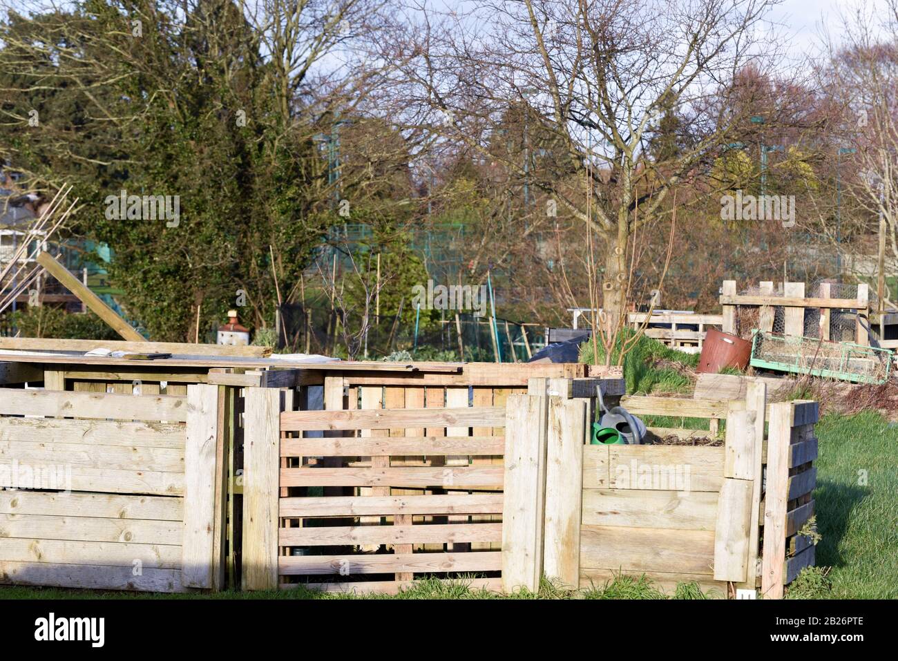 Compost heap at a community garden to make fertile soil to grow ...