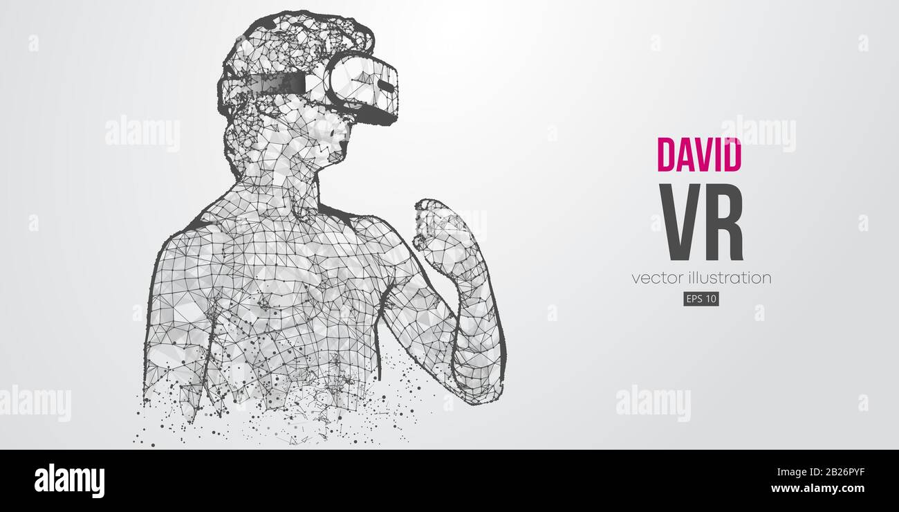 VR headset holographic low poly wireframe. Abstract silhouette of the ...