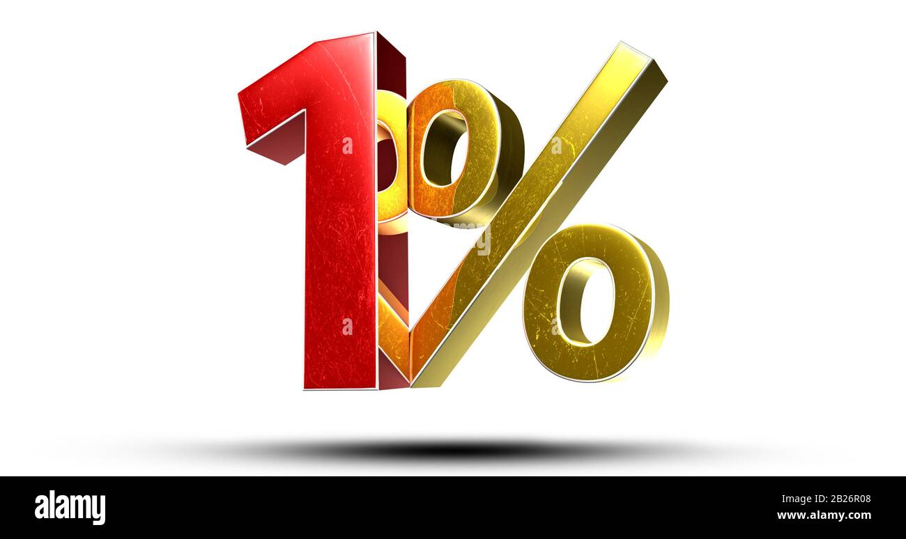 3D illustration 1 percent red gold isolated on a white background.(with ...