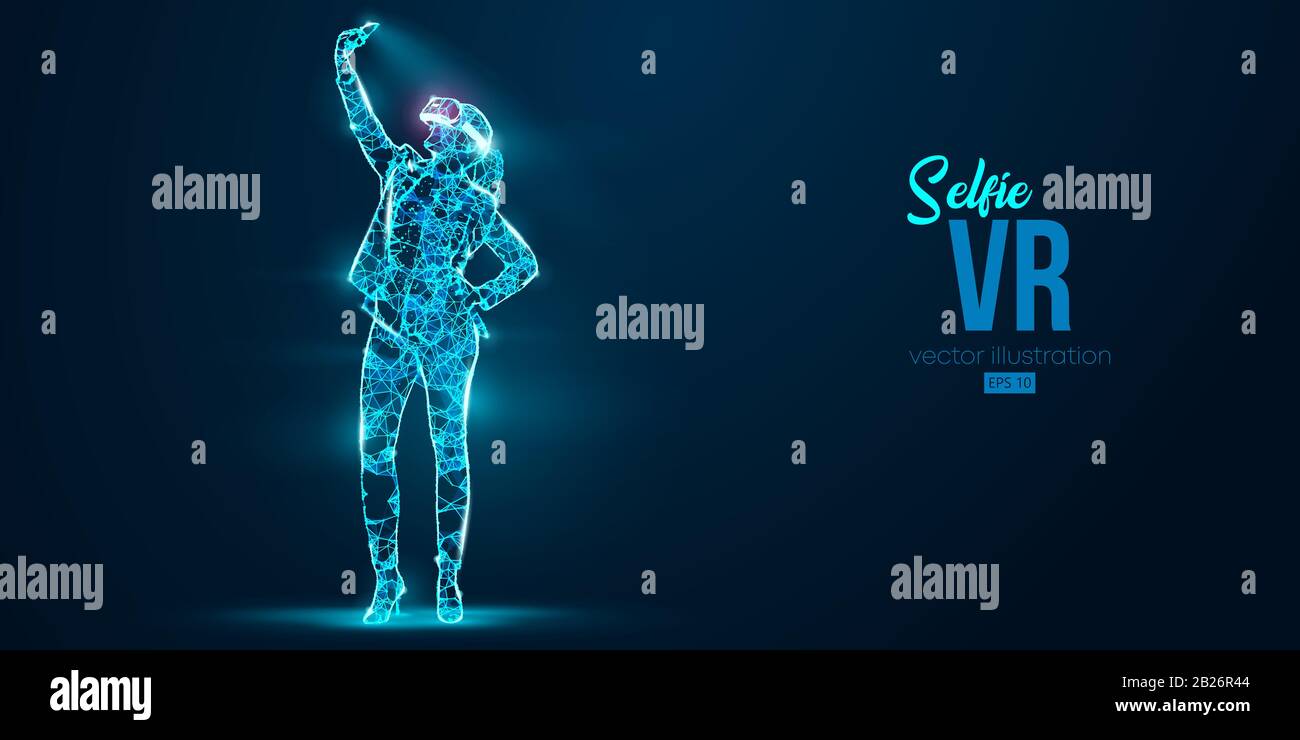 VR headset holographic low poly wireframe. Abstract silhouette of a ...