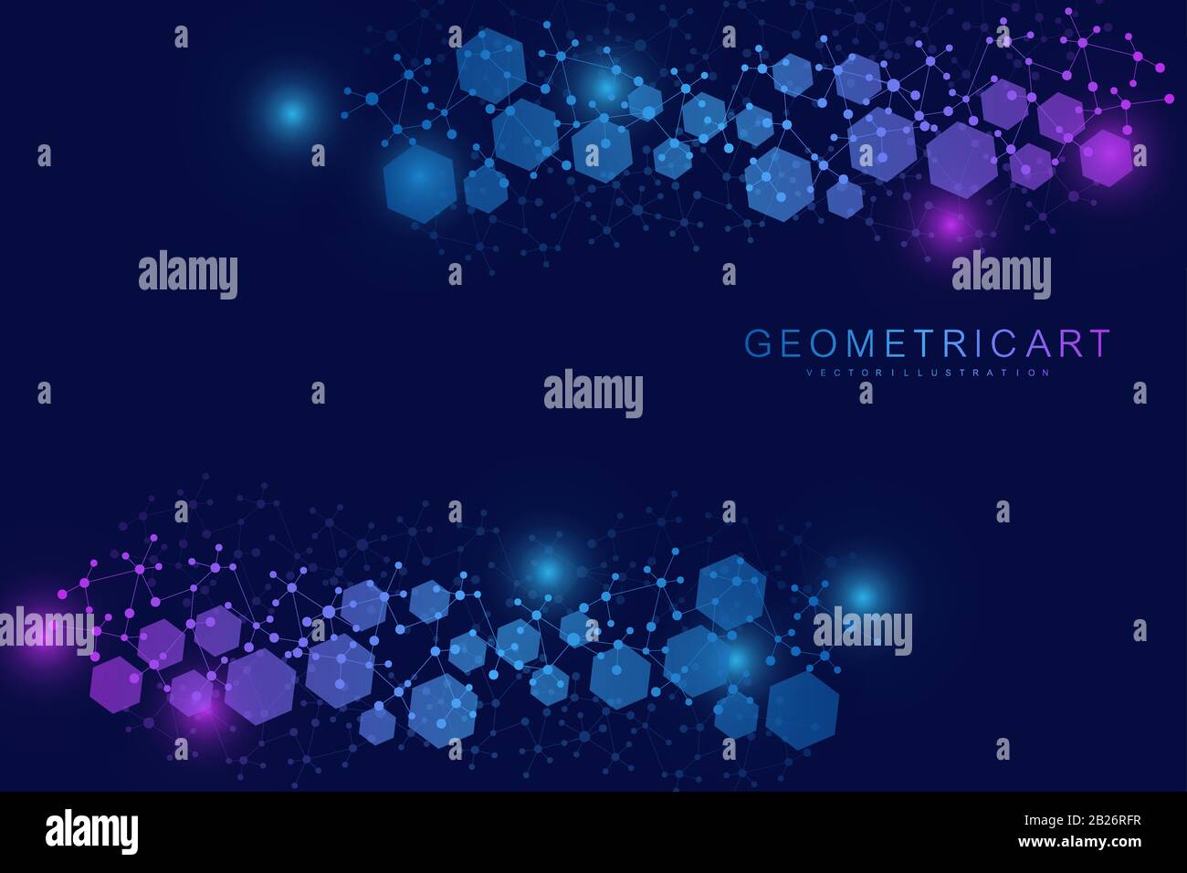Science network pattern, connecting lines and dots. Technology hexagons ...
