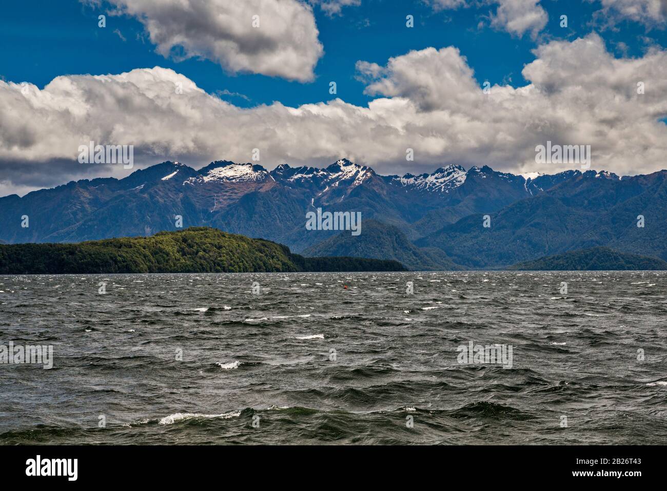 Lake Manapouri, Kepler Mountains in distance, Southern Alps, Fiordland ...