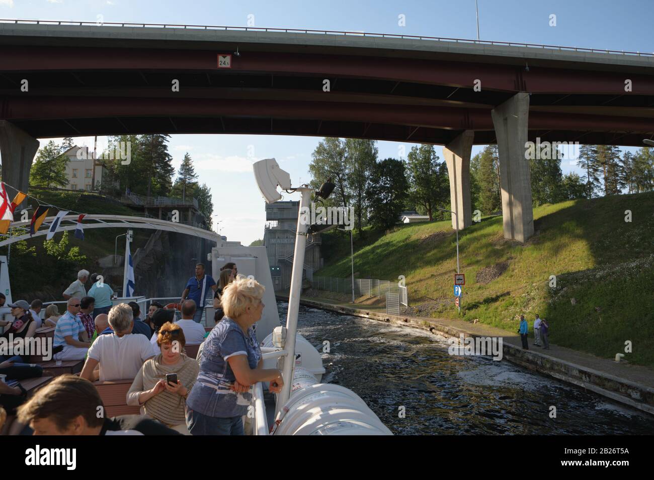 Saimaa canal cruise ship going through canal, Lappeenranta, Finland ...