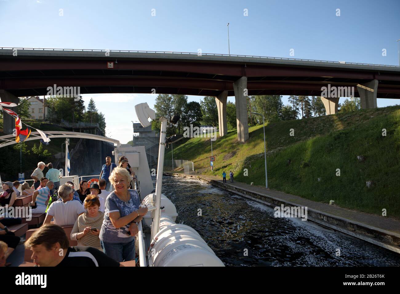 Saimaa canal cruise ship going through canal, Lappeenranta, Finland ...