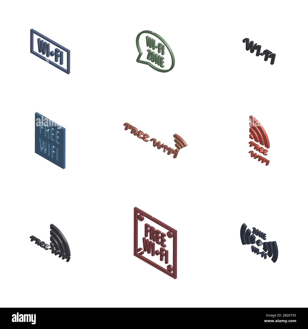 Set of various wireless icons isolated on a white background. 3D ...