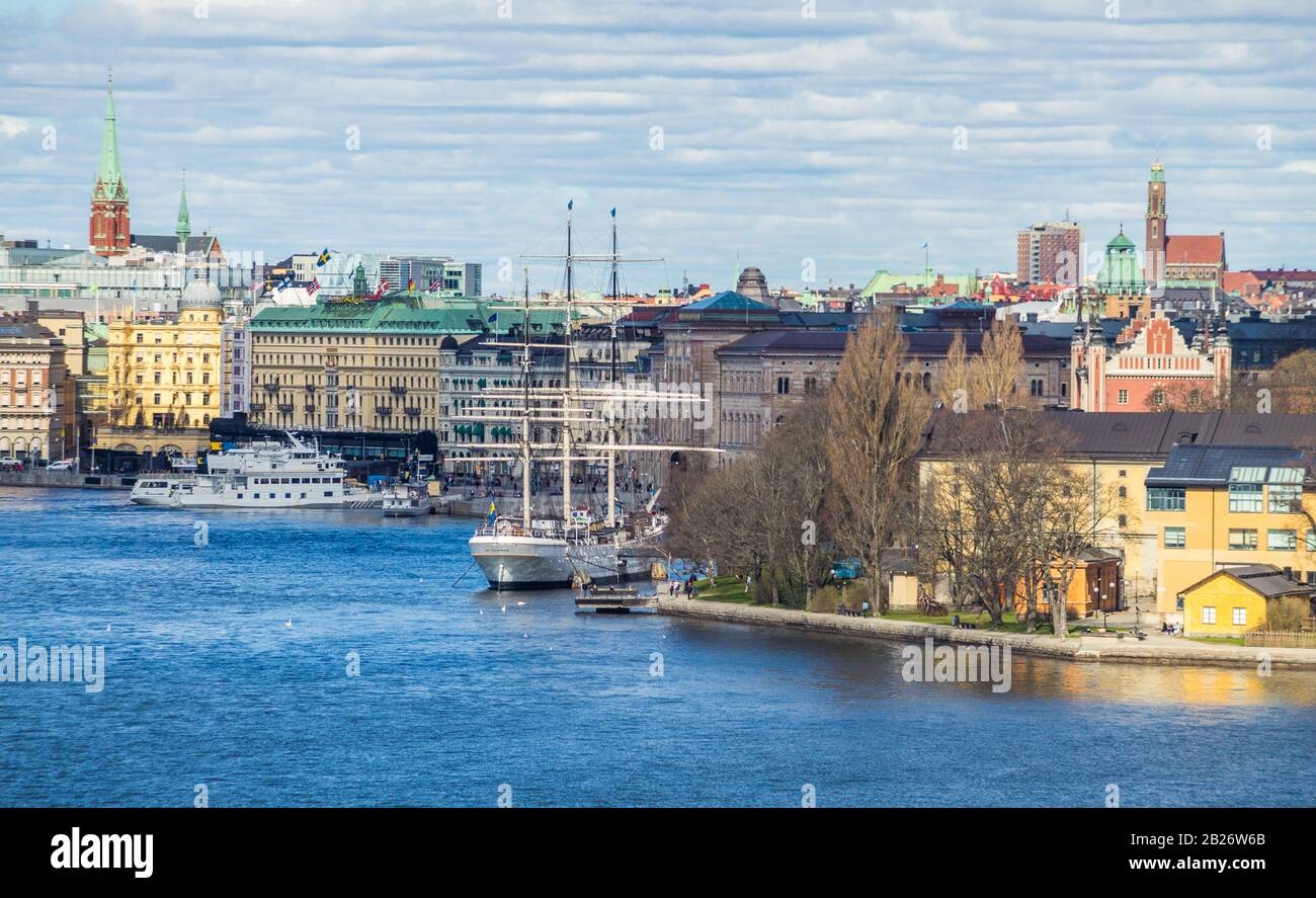 April 22, 2018. Stockholm, Sweden. Panorama of the historic center of ...