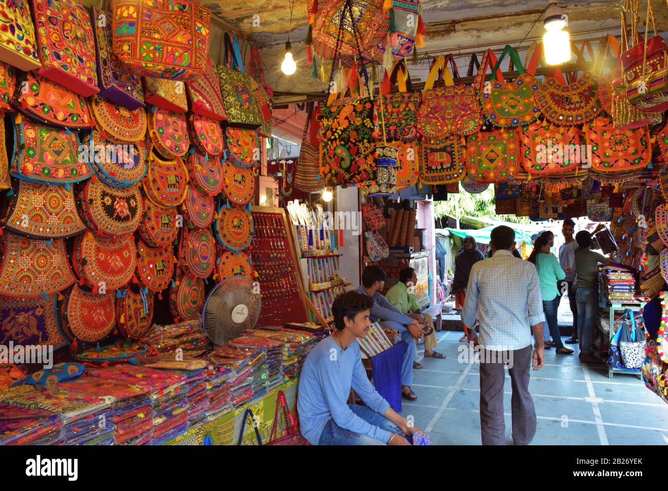 Handicraft market in famous Bapu Bazar in Jaipur, Rajasthan Stock Photo ...