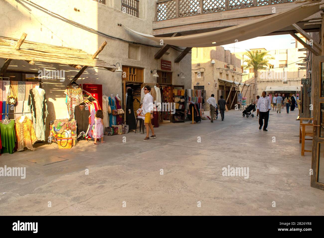 Dubai / UAE - February 21, 2020: Al Seef Village at Bur Dubai with many ...