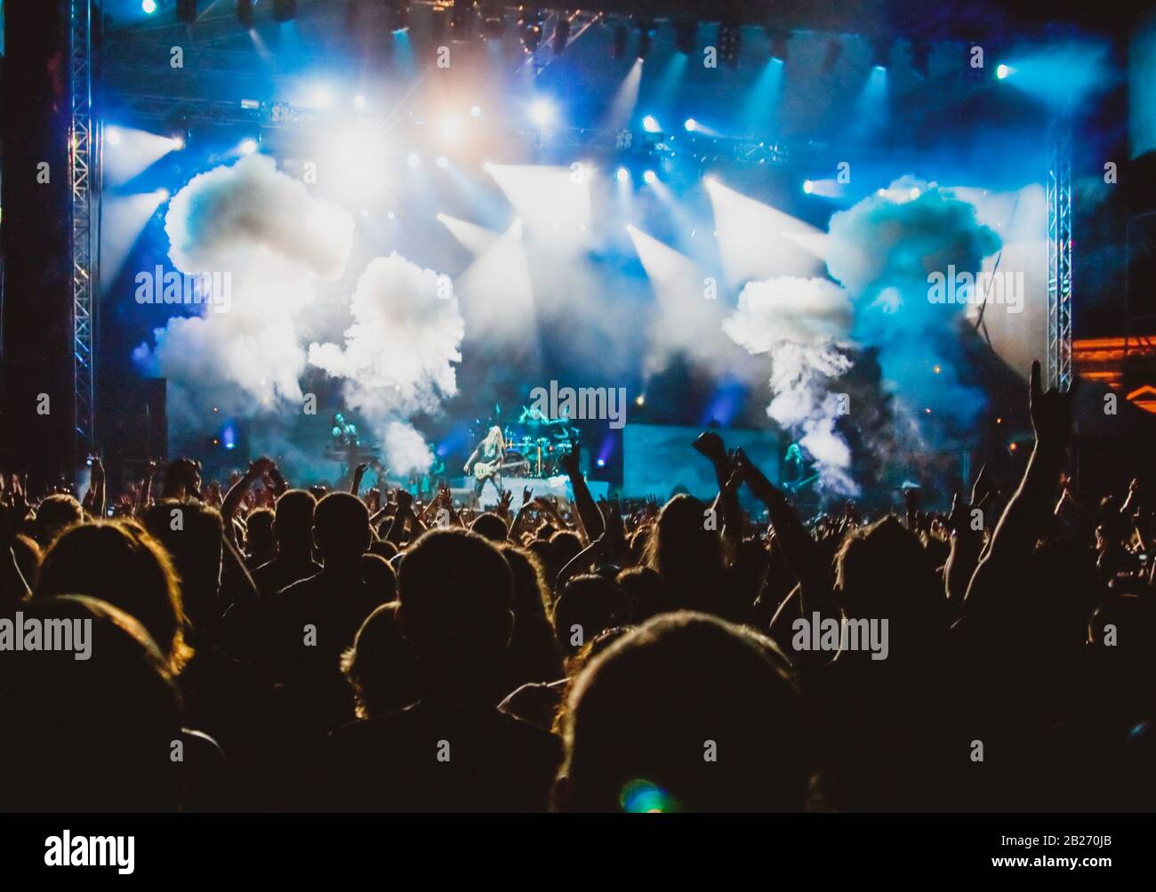 crowd at concert and stage lights with space for text Stock Photo - Alamy
