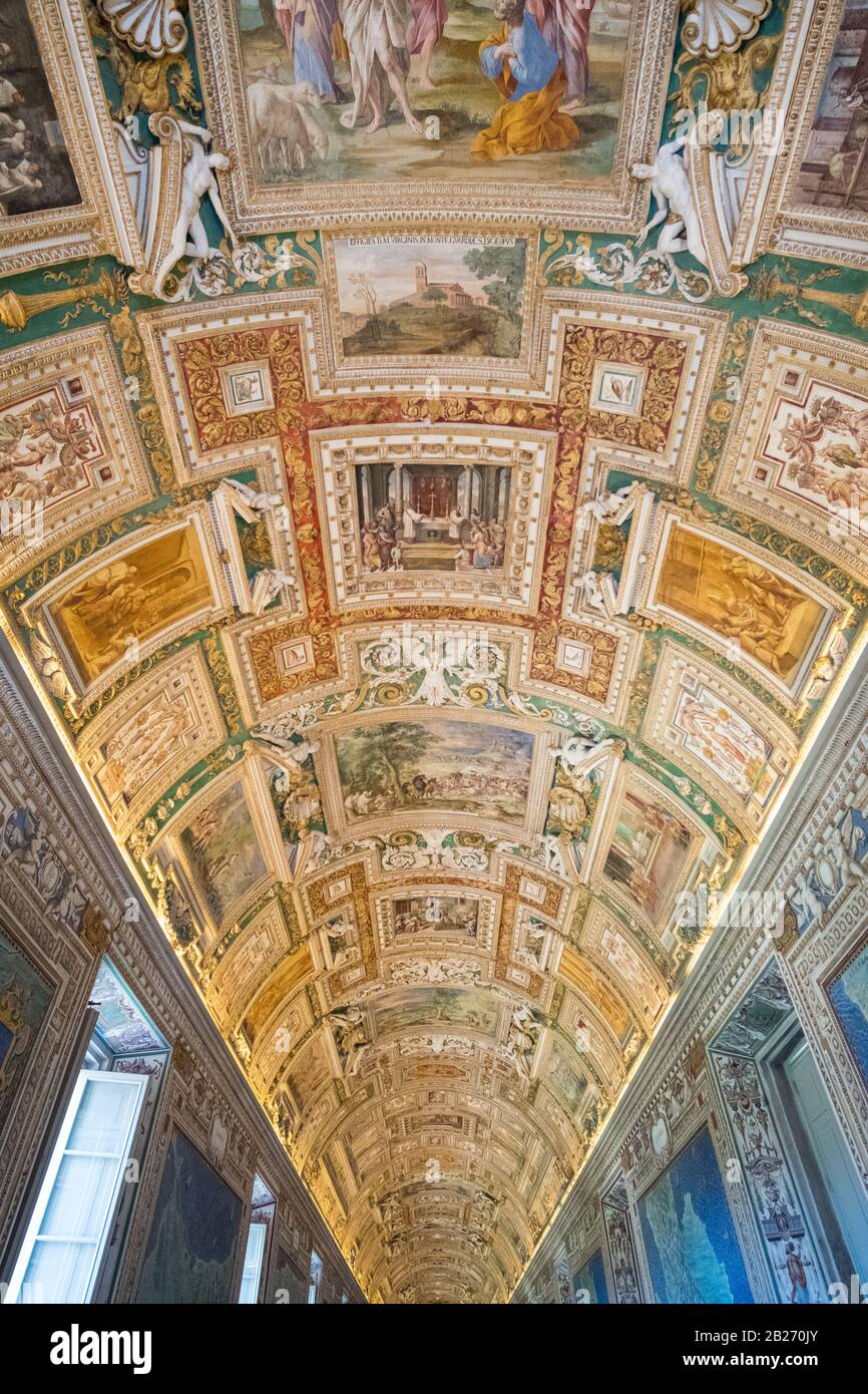 Vatican City, 17 May 2017 : Interior ceiling of Vatican Museum, they ...