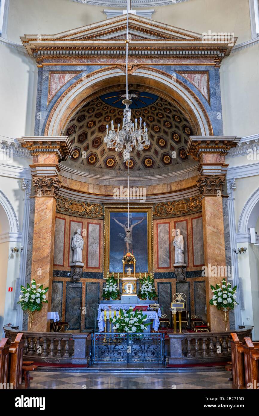 Altar in St Alexander Church interior on Three Crosses Square in Warsaw ...