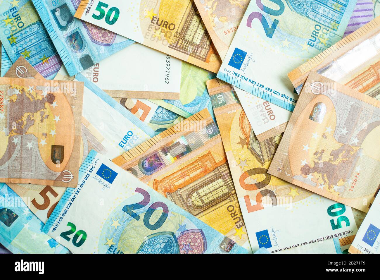 Background of european money bills, Various euro cash Stock Photo - Alamy