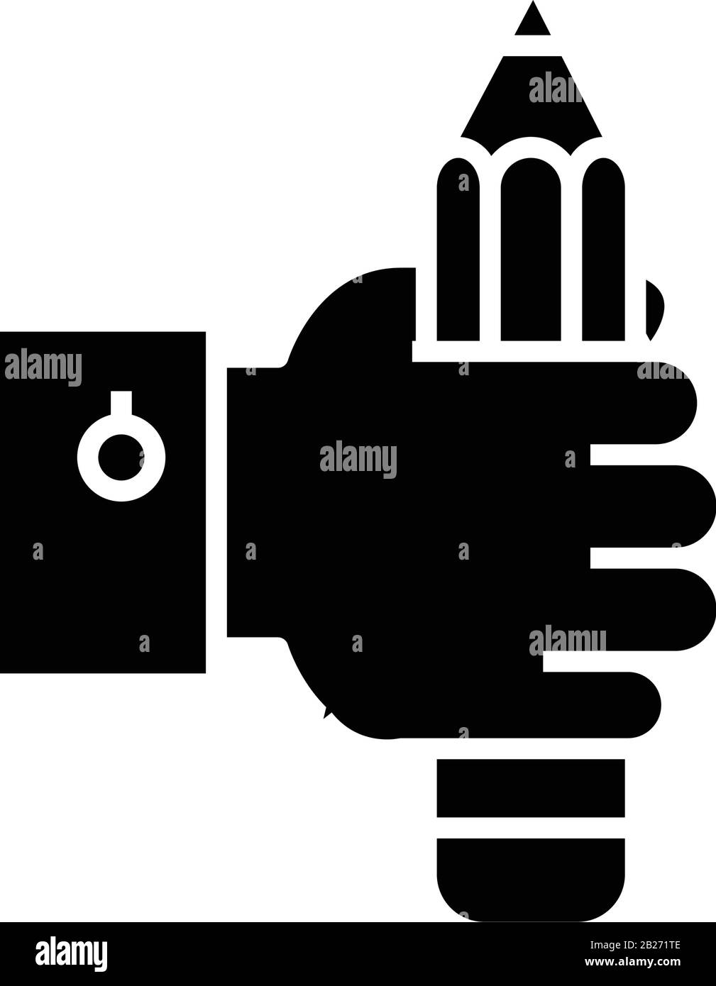 Hand with pencil black icon, concept illustration, vector flat symbol ...