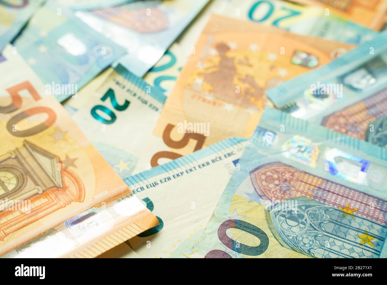 Background of european money bills, Various euro cash Stock Photo - Alamy