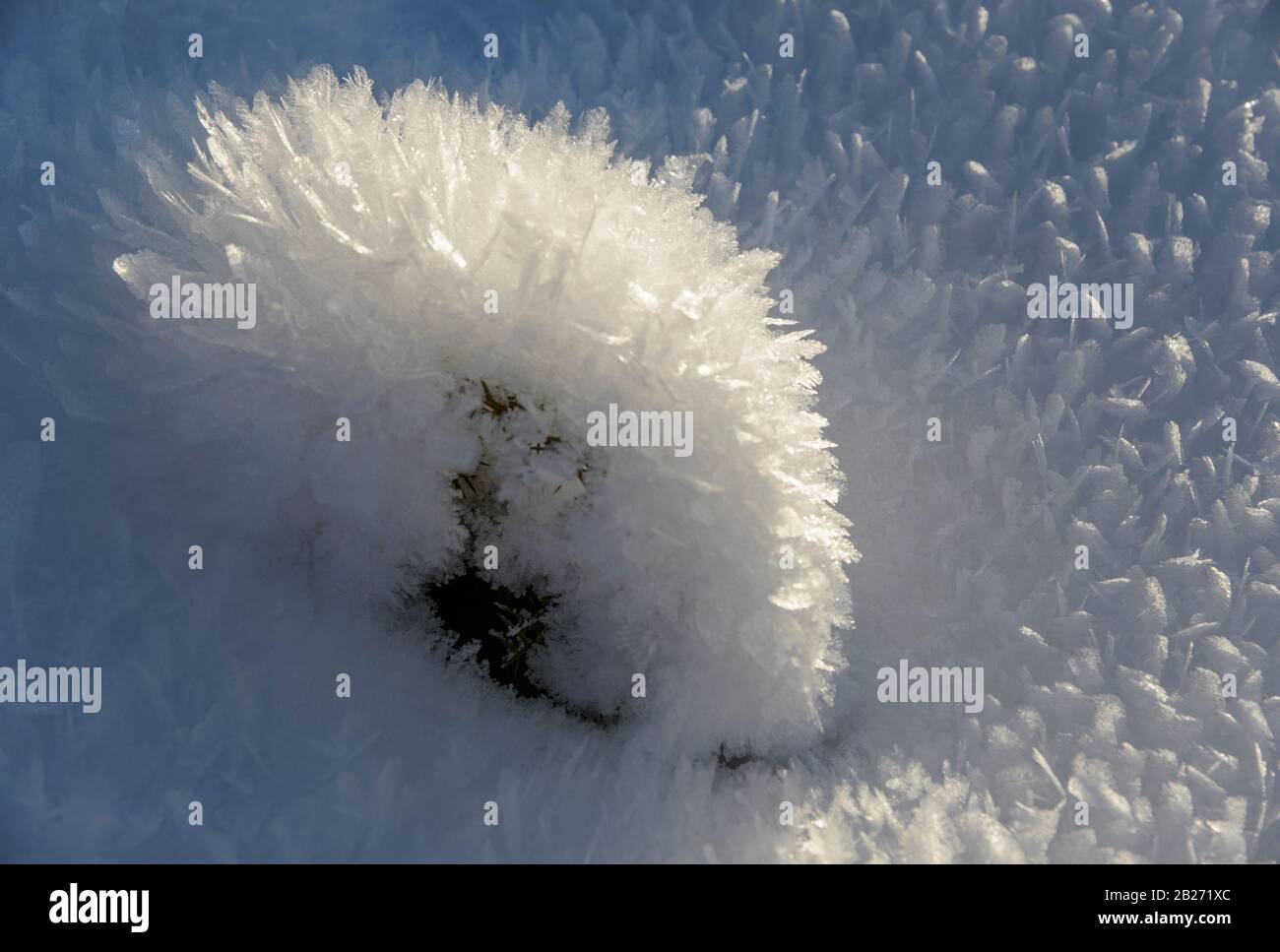 Snow covered bumps on the surface of the earth. Large crystals, like ...