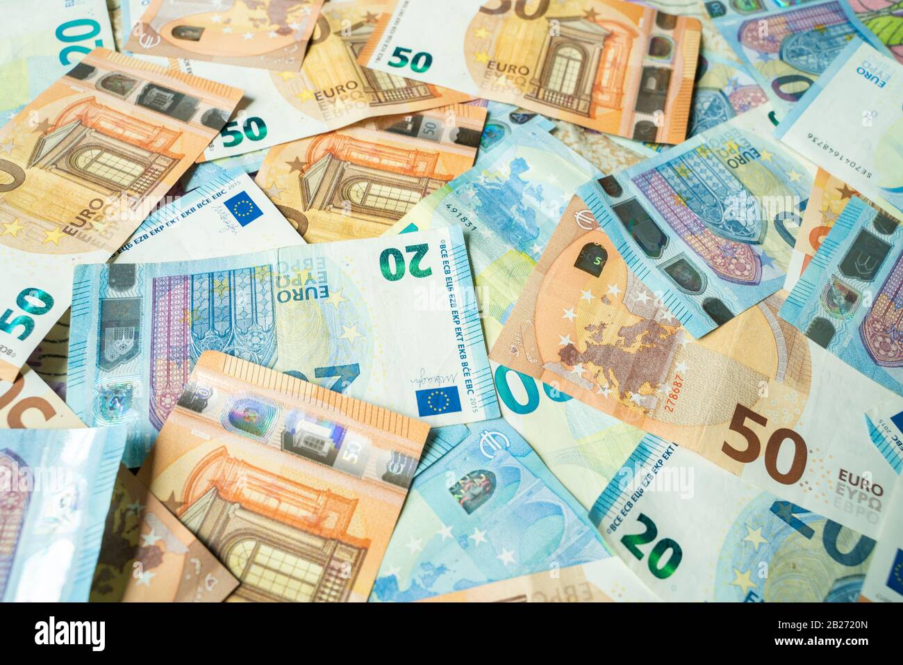 Background of european money bills, Various euro cash Stock Photo - Alamy