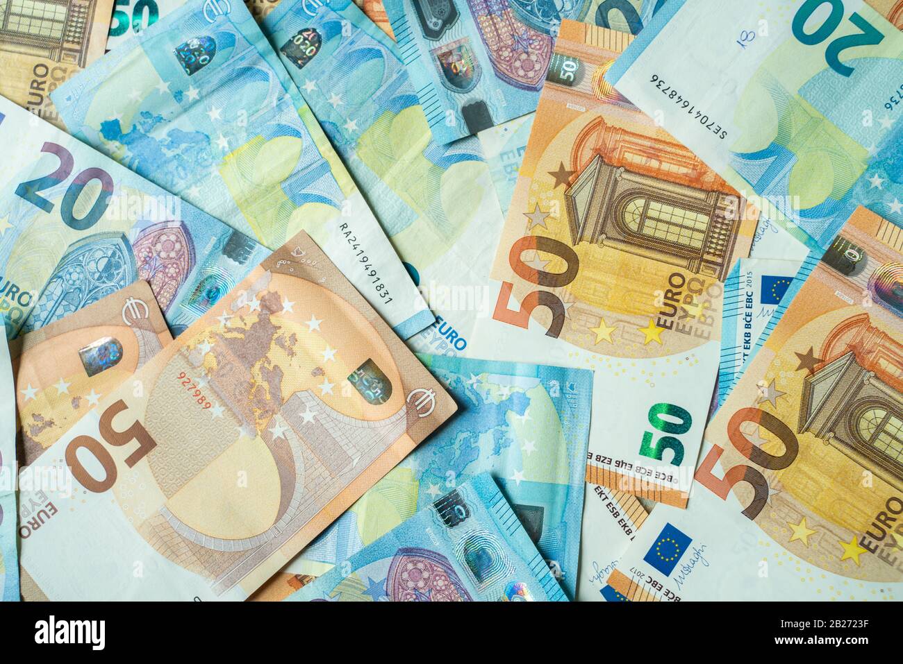 Background of european money bills, Various euro cash Stock Photo - Alamy