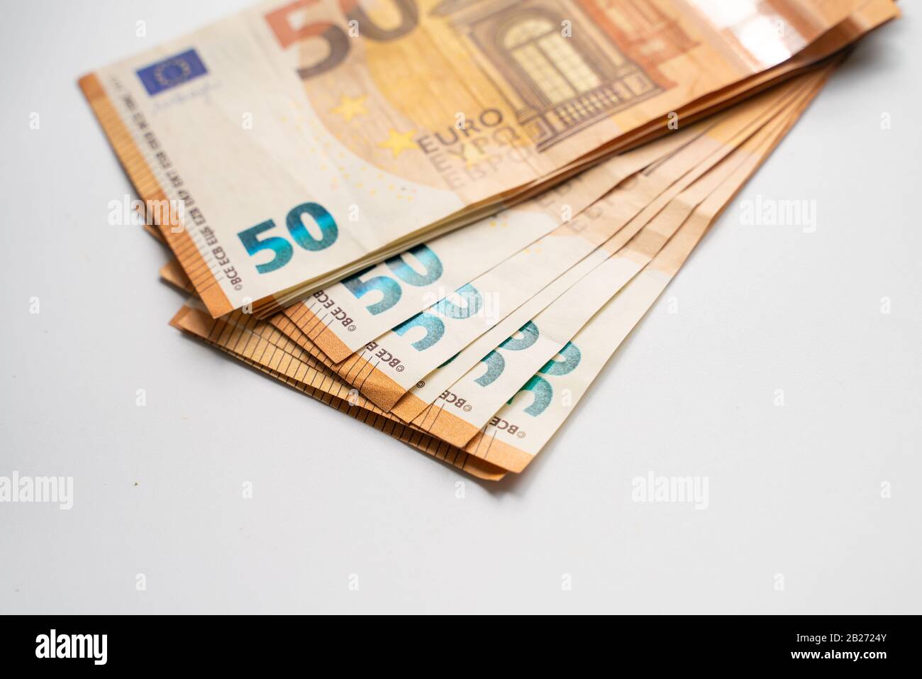 Euro money pile spread on white background, Business funance Stock ...