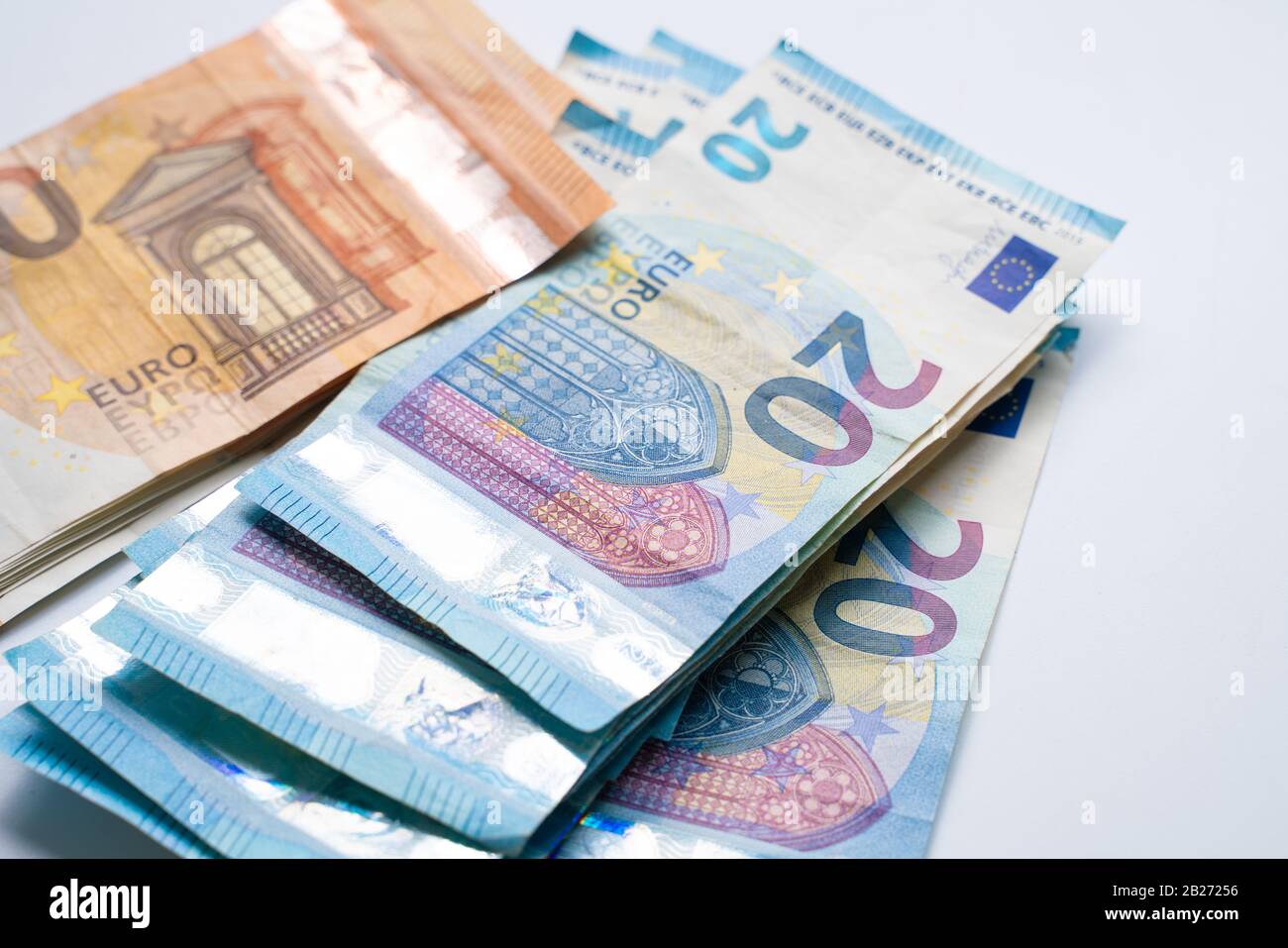Euro money pile spread on white background, Business funance Stock ...