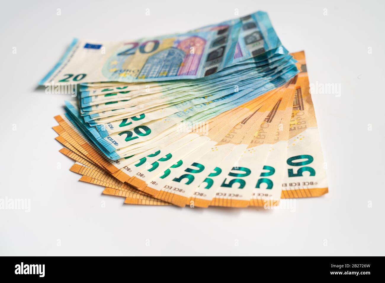 Euro money pile spread on white background, Business funance Stock ...