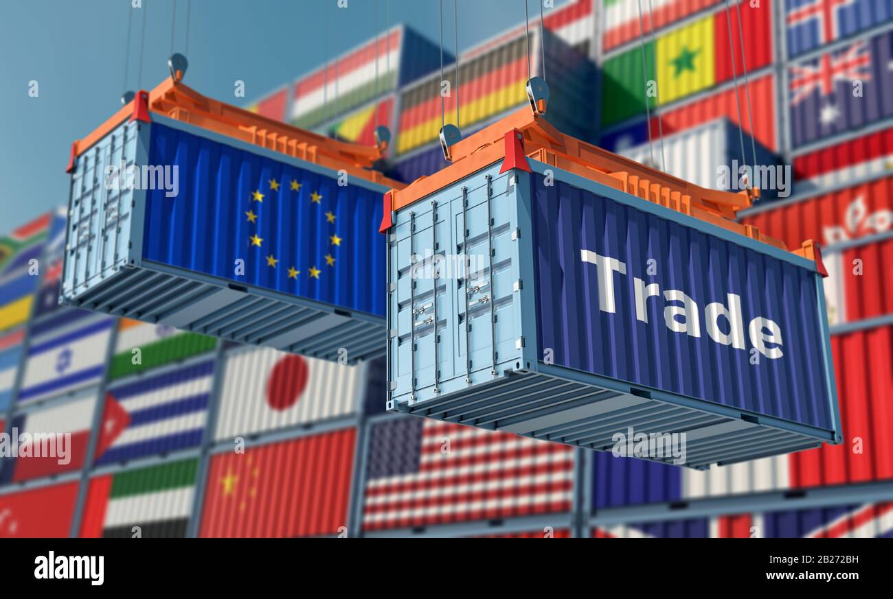 Shipping containers with European Union flag. 3D Rendering Stock Photo ...