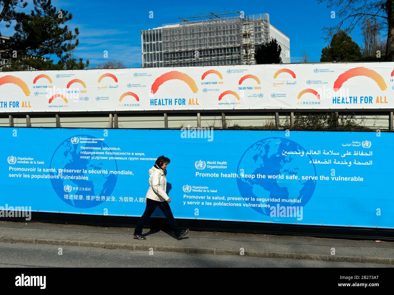 Poster walls with the motto Health for all and other slogans at the ...