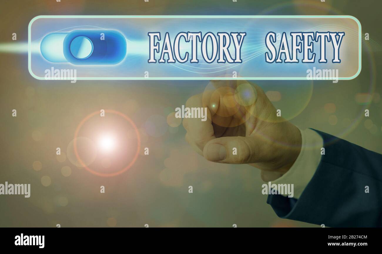 Writing note showing Factory Safety. Business concept for minimize risk ...