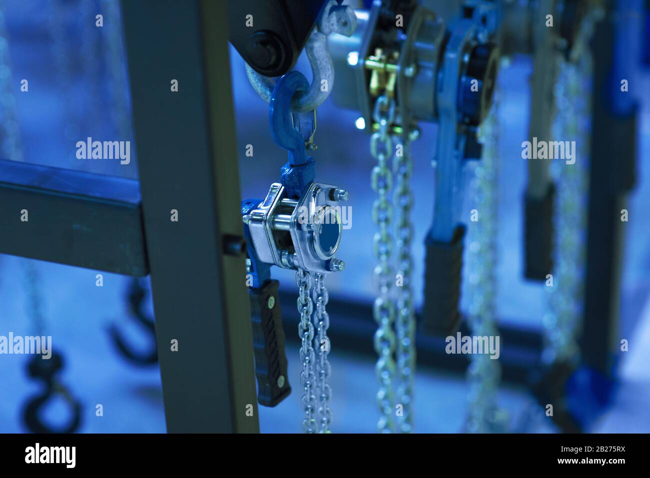 Hooks of a two-chain chain lanyard on the background of a production ...