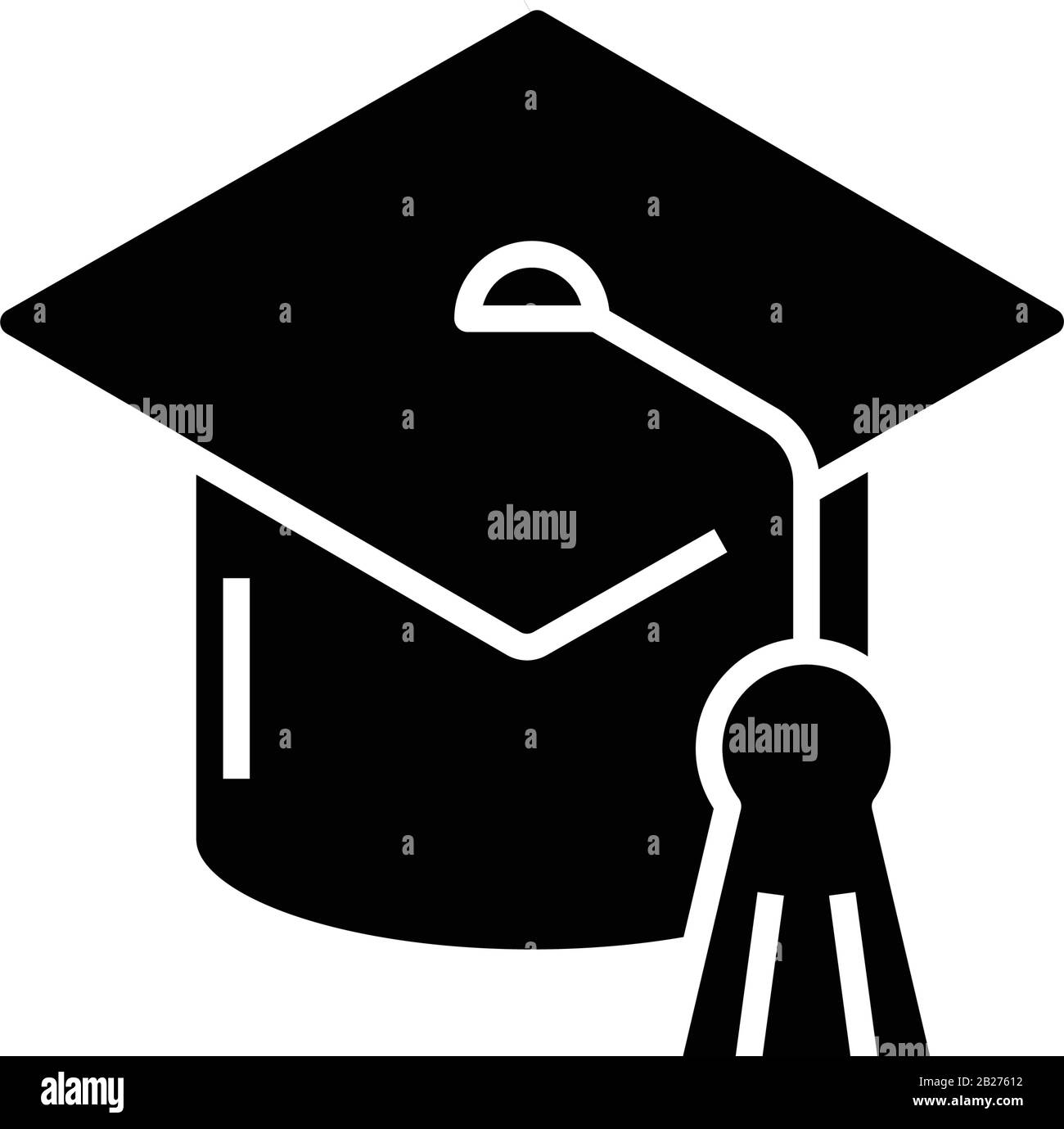 Graduation cap black icon, concept illustration, vector flat symbol ...
