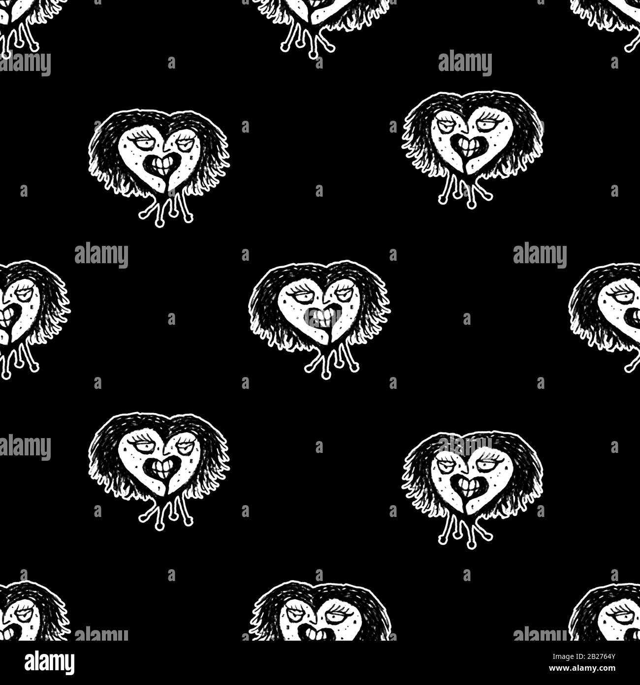 Infected heart concept character drawing motif black and white seamless ...