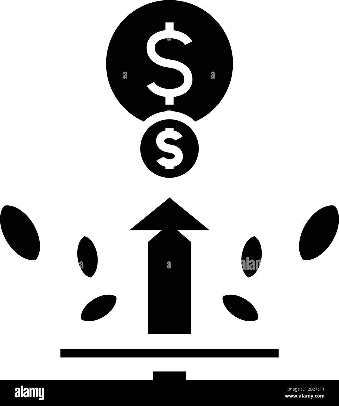 Growing income black icon, concept illustration, vector flat symbol ...