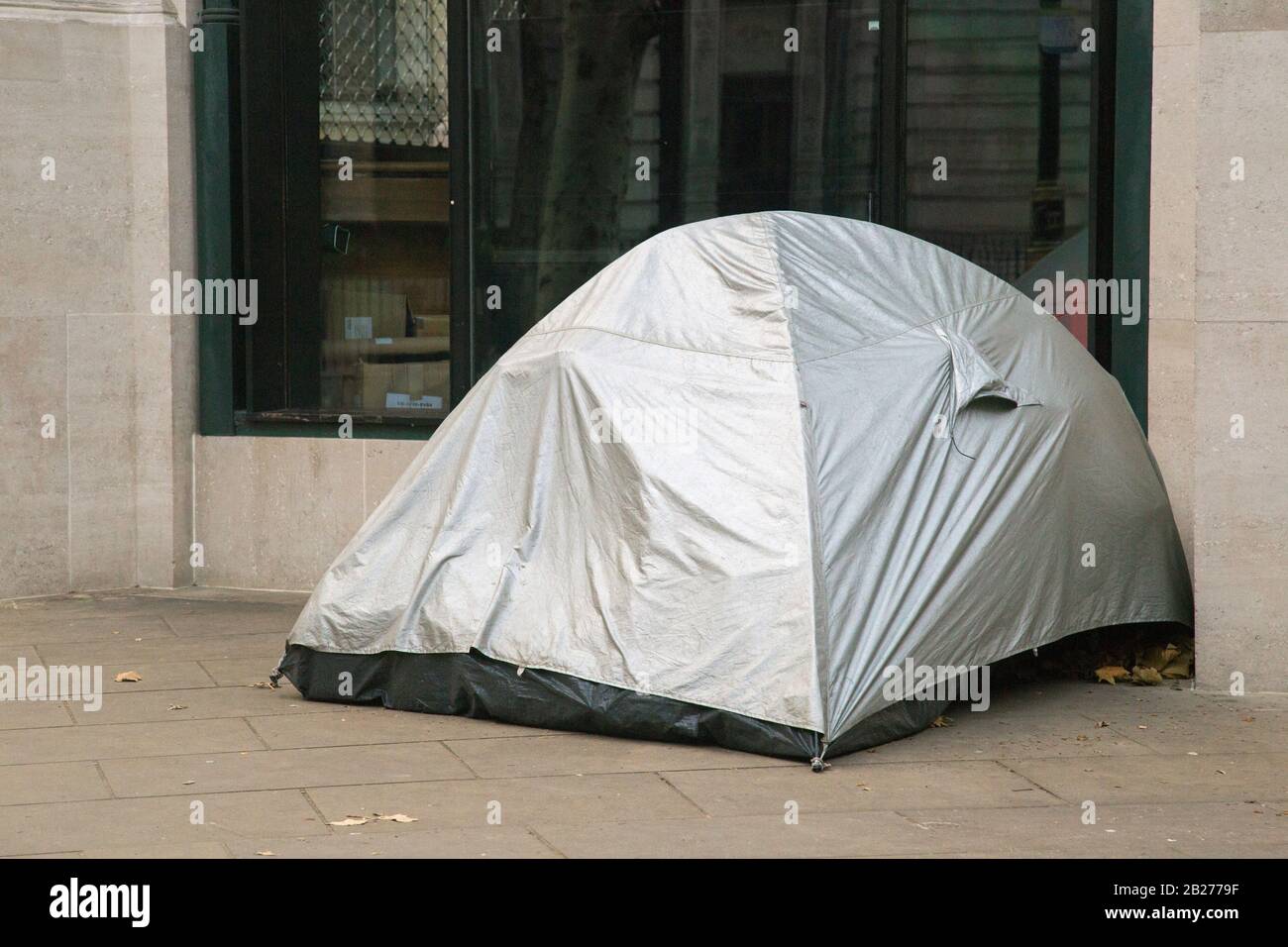 A silver tent pitched in the street in London England Stock Photo - Alamy