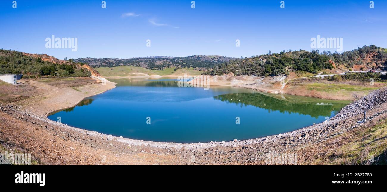 High angle view of Anderson Reservoir, a man made lake in Morgan Hill ...