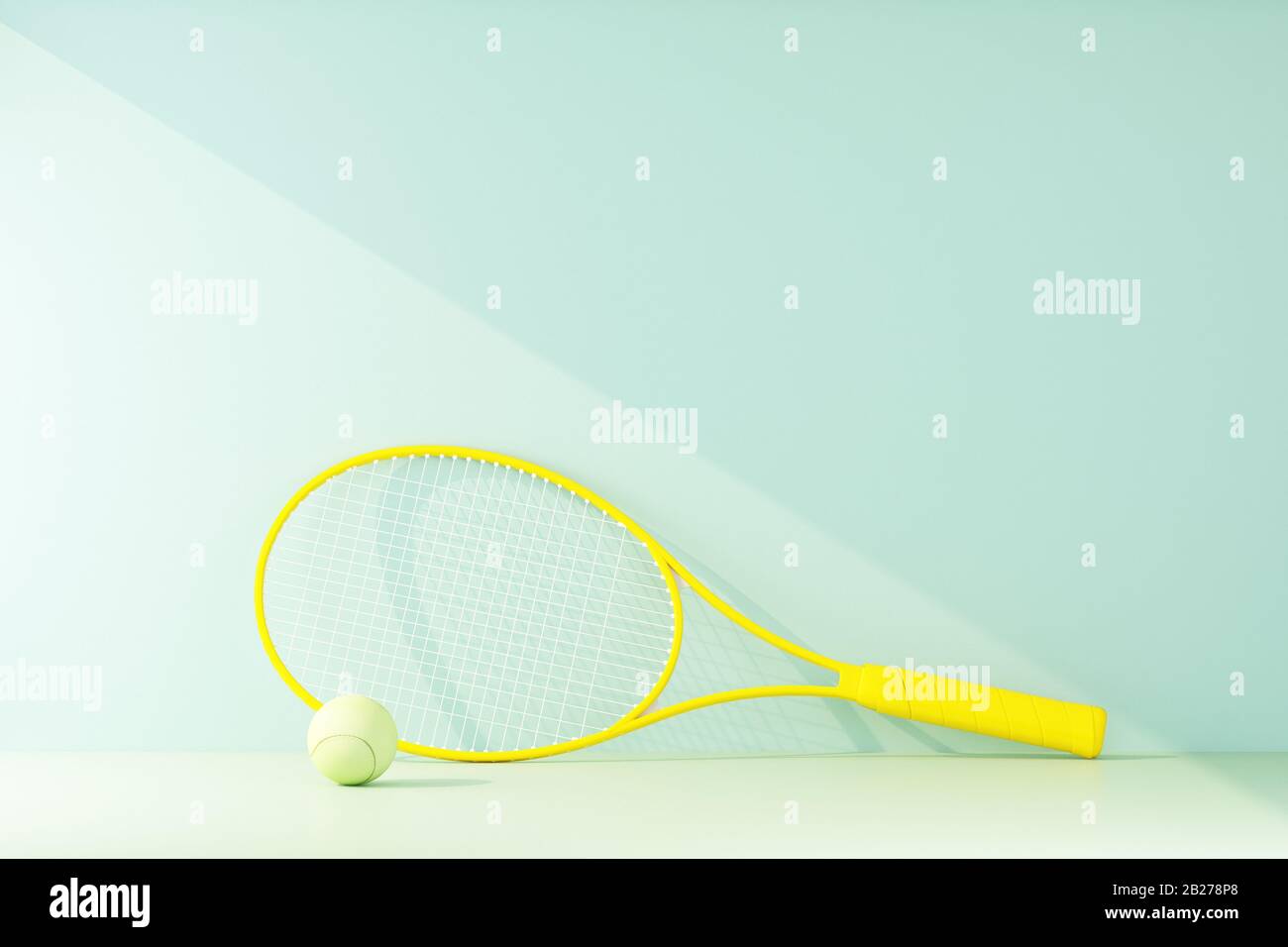 tennis racket with ball lit by a ray of light. 3d rendering Stock Photo ...