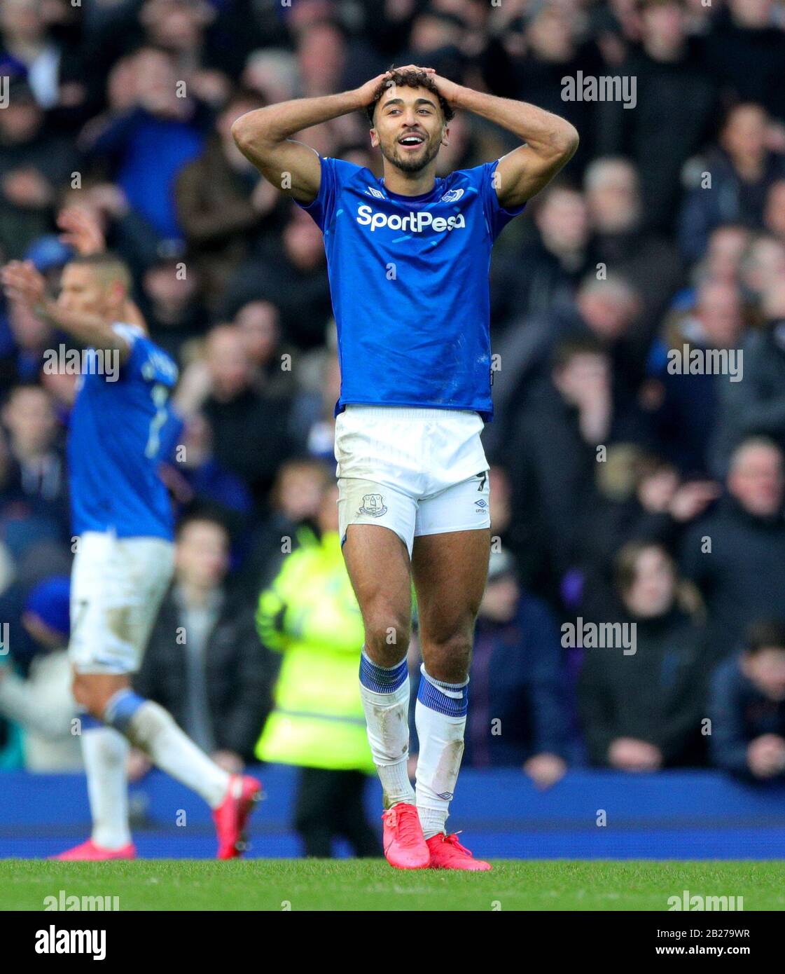 Everton's Dominic Calvert-Lewin reacts after his goal is ruled offside ...