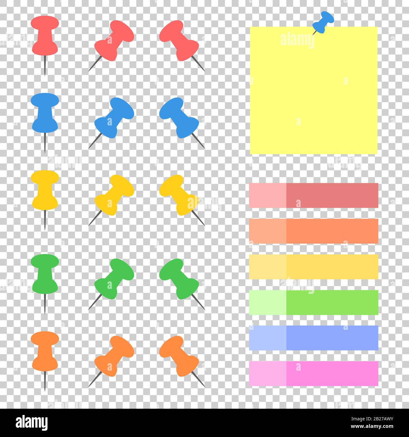 A set of colored sticky bookmarks and office buttons. A simple flat ...