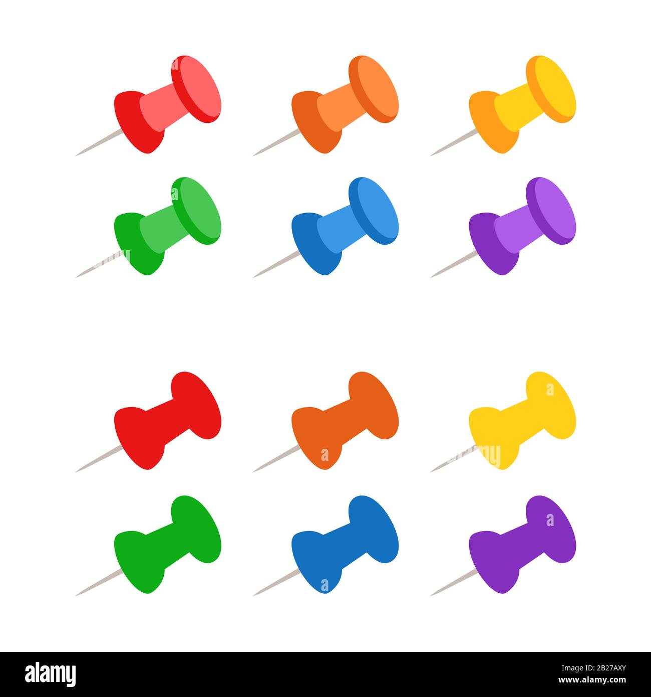 Set of color office pushpins. A simple flat vector illustration ...
