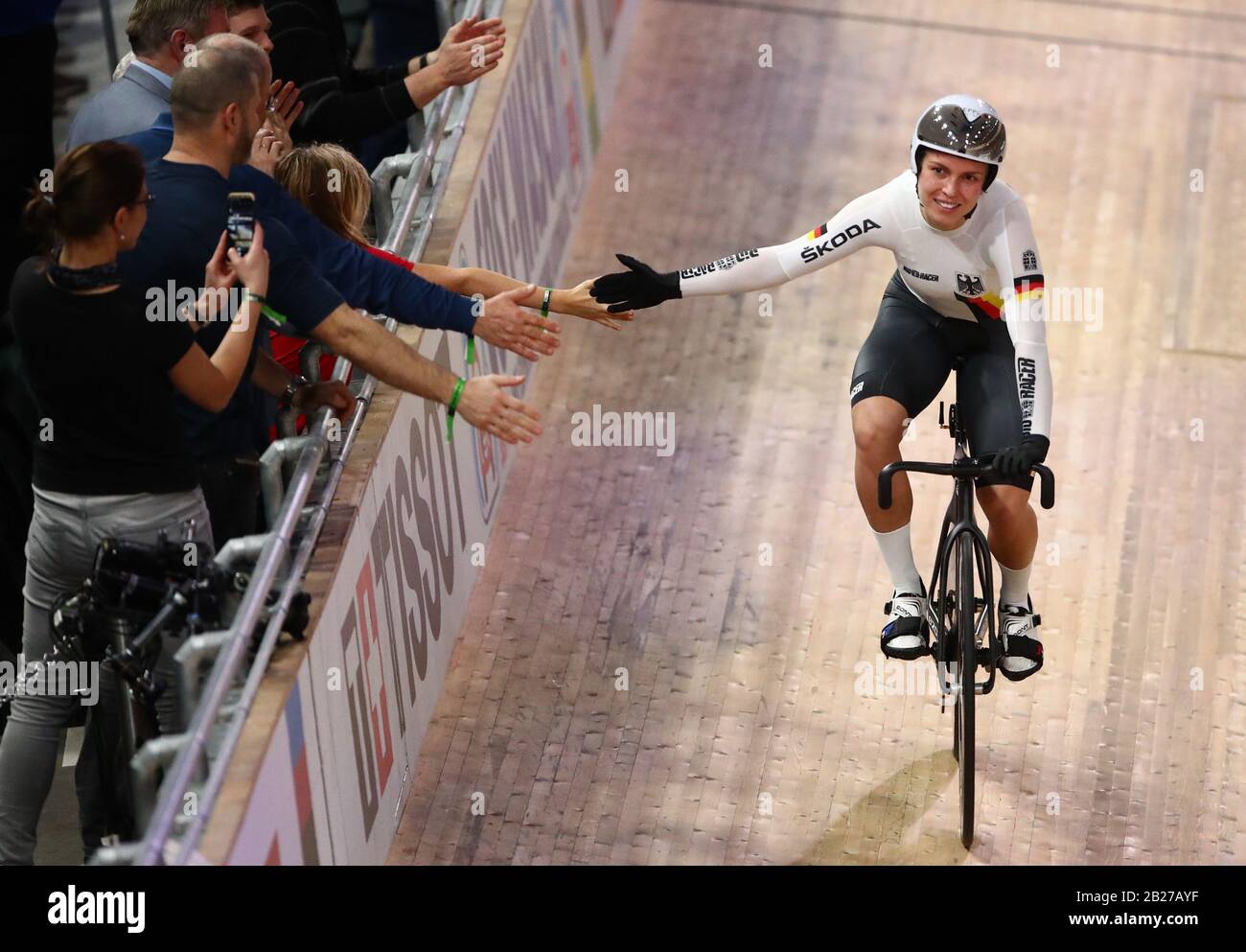 Germany's Emma Hinze celebrates gold in the Women's Keirin during day ...