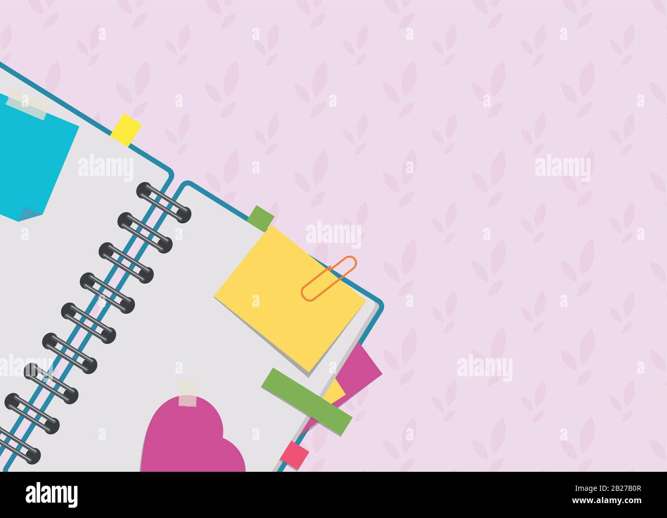 Open notepad on a spiral with bookmarks and blank pages. A simple flat ...