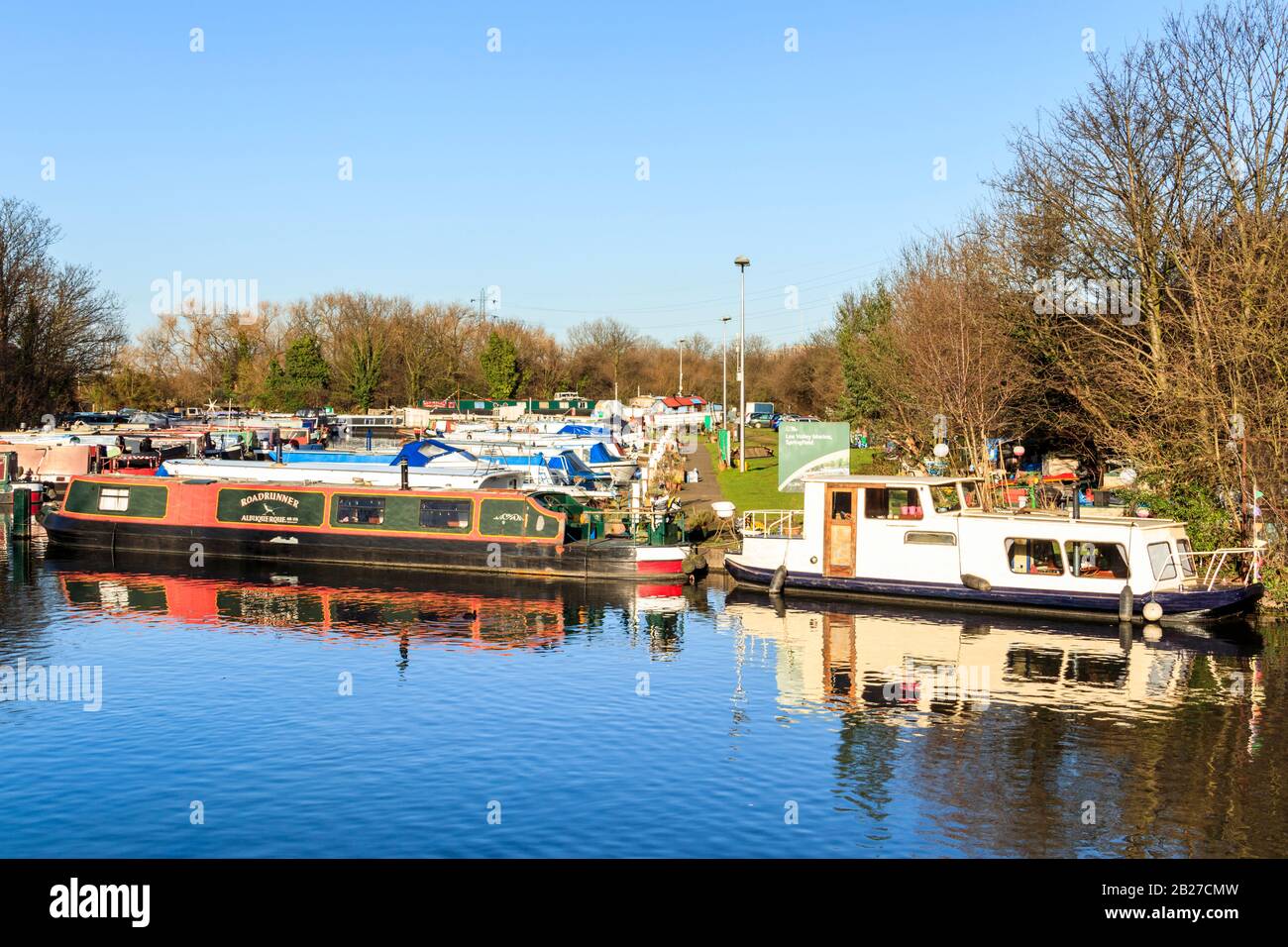 Boats moored at Springfield Marina on the River Lea at Upper Clapton ...
