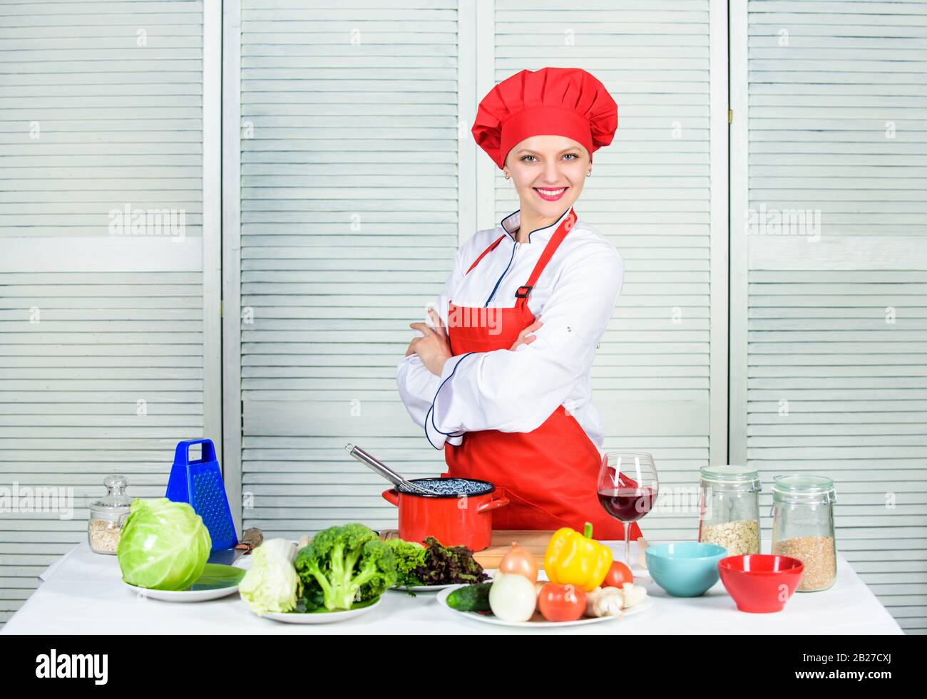 Woman enjoy cooking food. Housekeeping and culinary. Housewife prepare ...