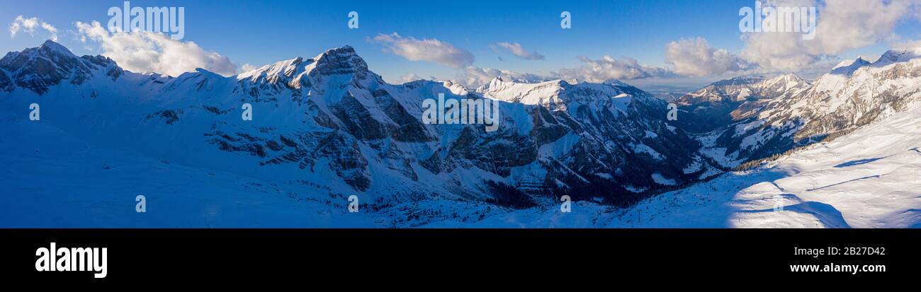 Wonderful snowy winter landscape in the Alps - panoramic view Stock ...