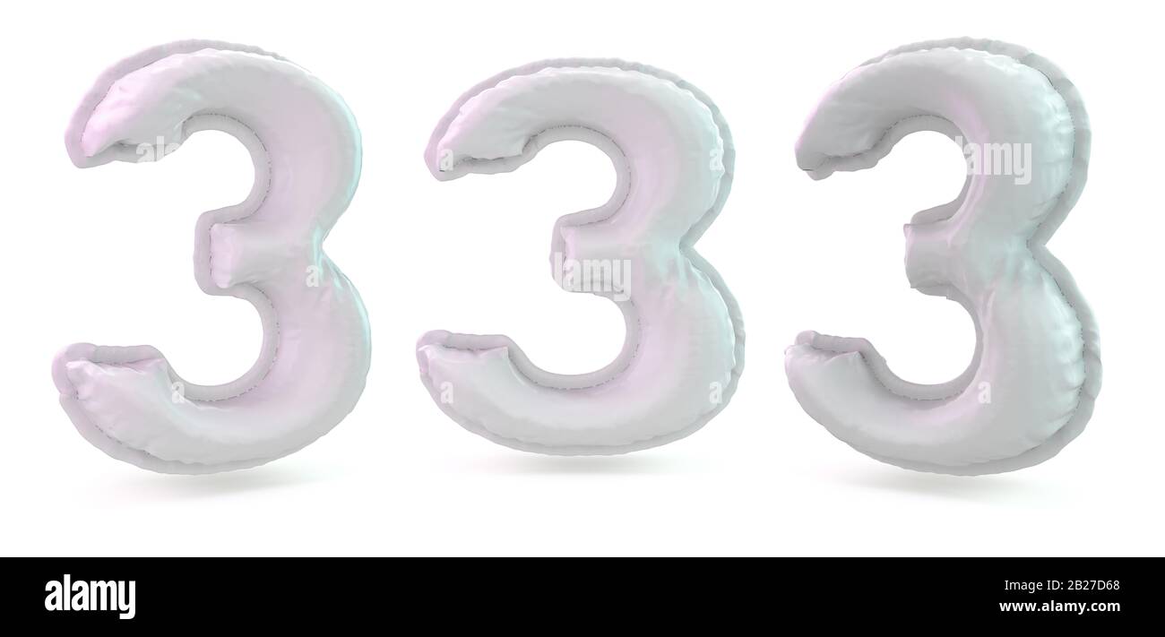 Number 3. Digital sign. Inflatable white balloon on background. 3D ...