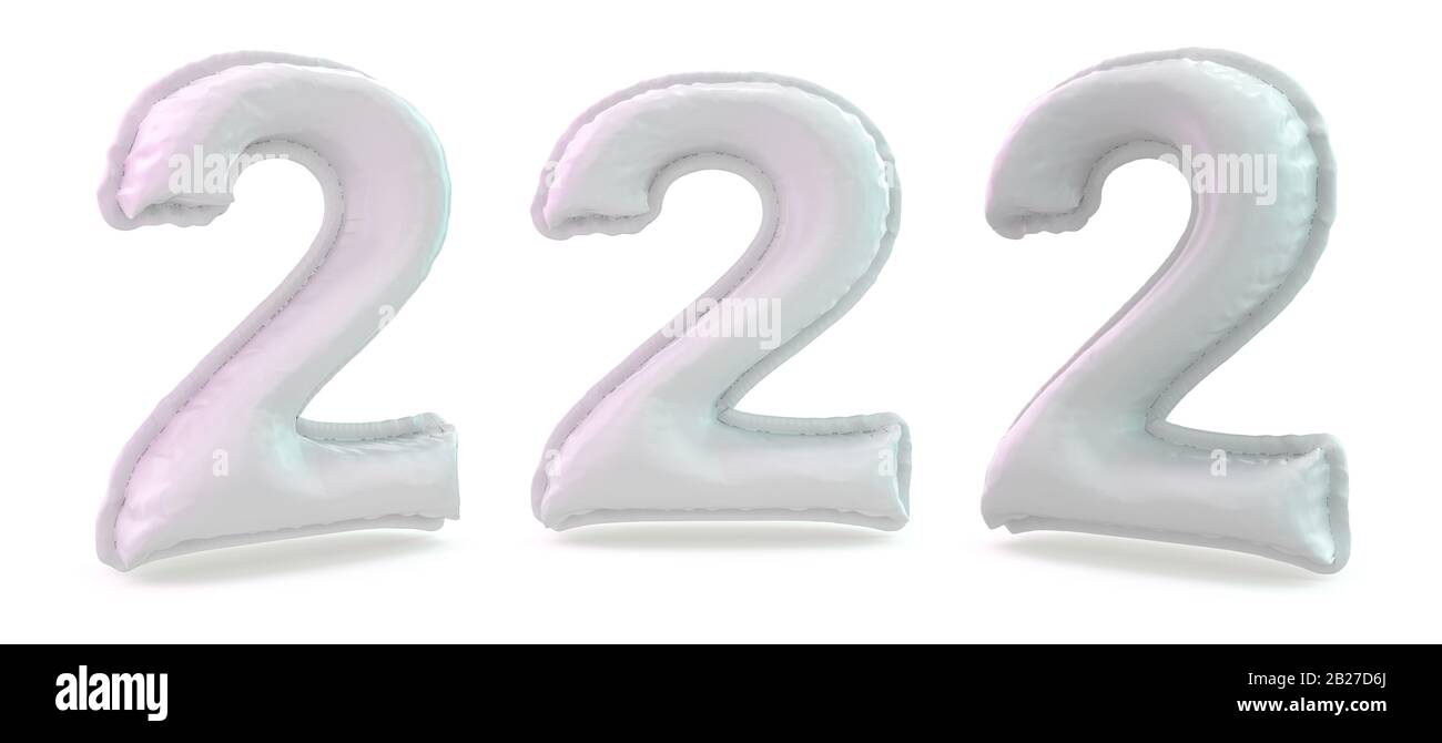 Number 2. Digital sign. Inflatable white balloon on background. 3D ...
