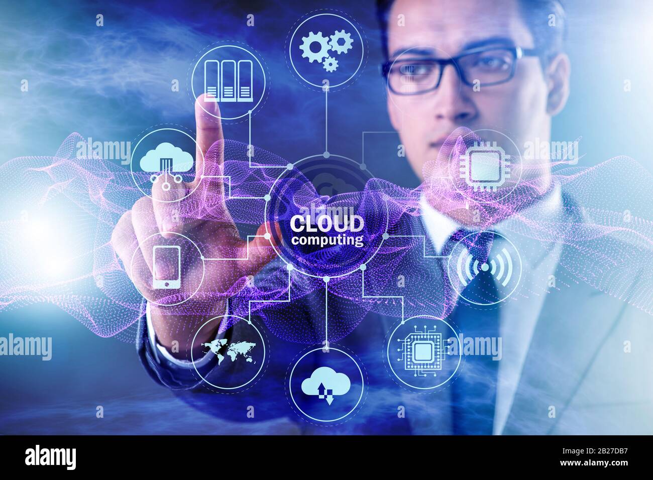 The cloud computing concept with woman pressing buttons Stock Photo - Alamy