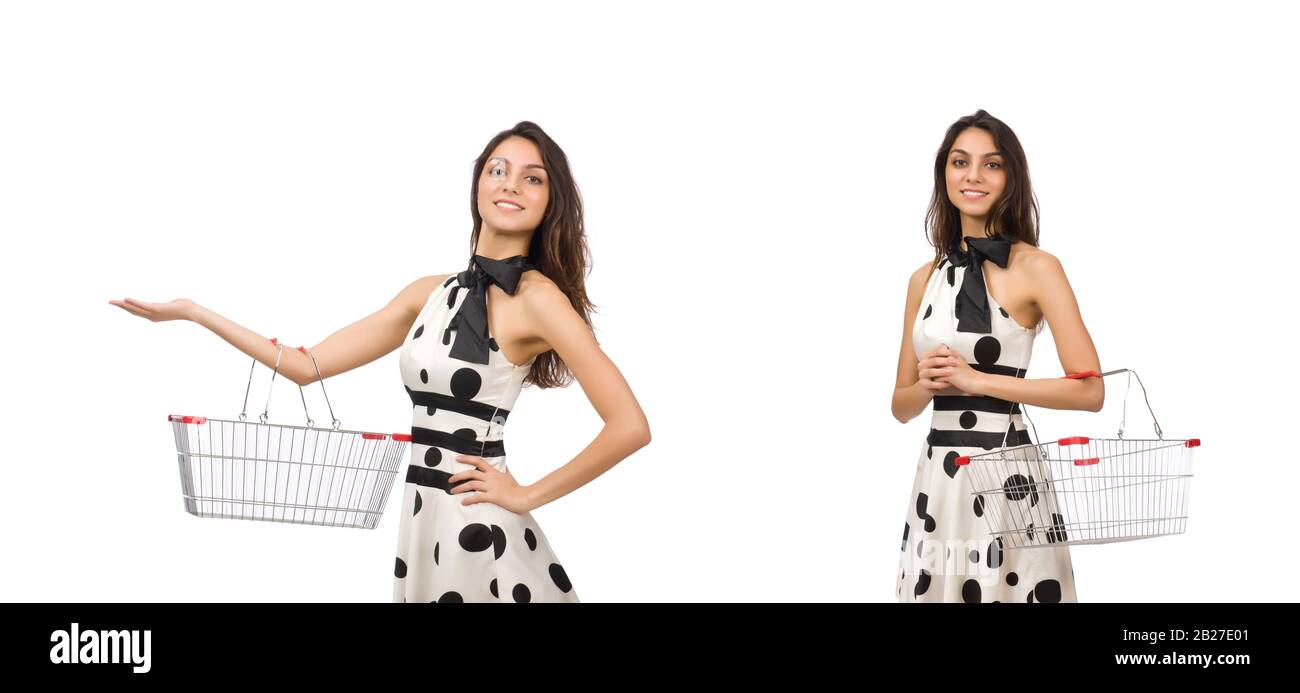 The woman in shopping concept isolated on white Stock Photo - Alamy