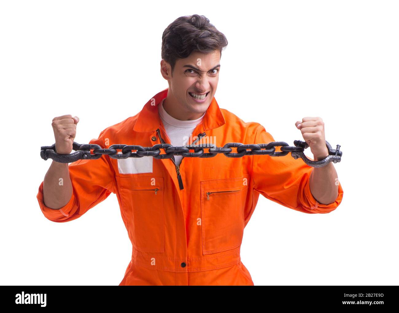 The prisoner with his hands chained isolated on white background Stock ...