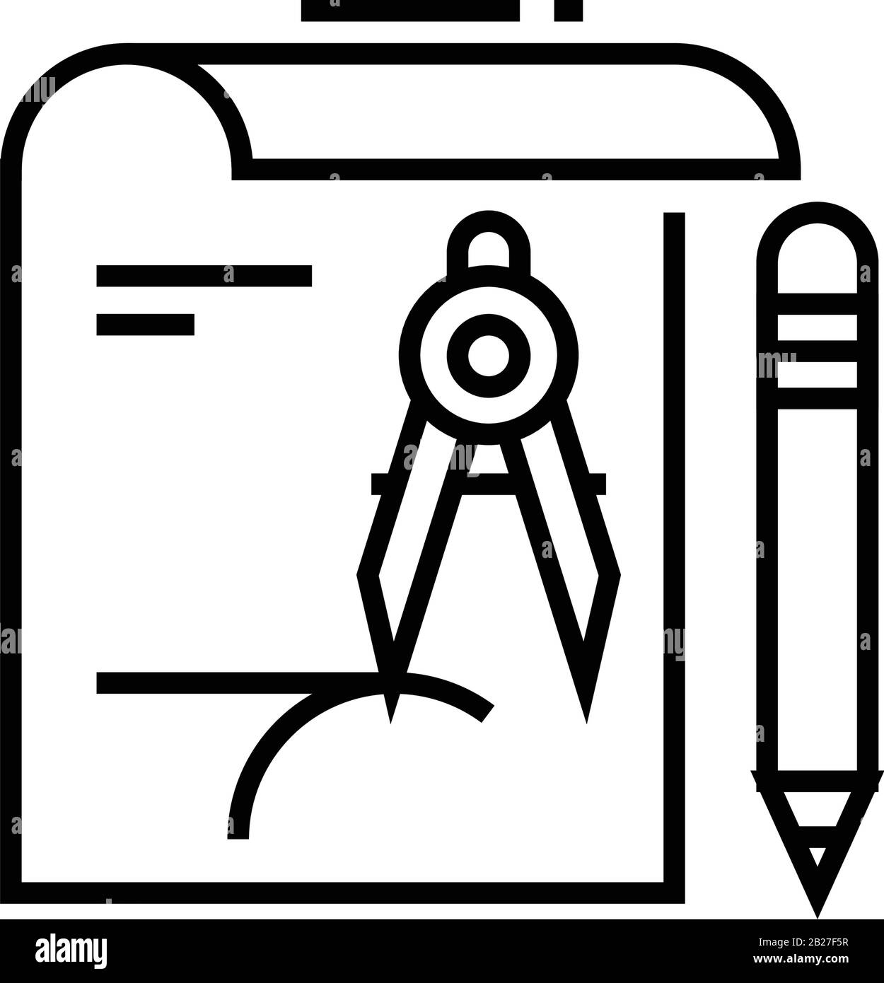 Sketching plan line icon, concept sign, outline vector illustration ...