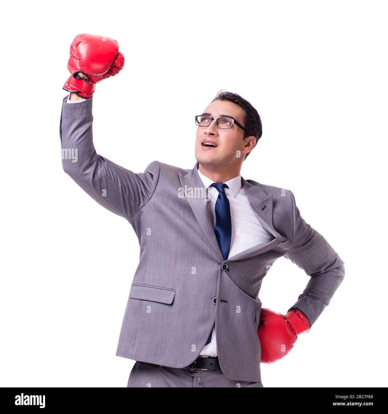The businessman boxing isolated on the white background Stock Photo - Alamy