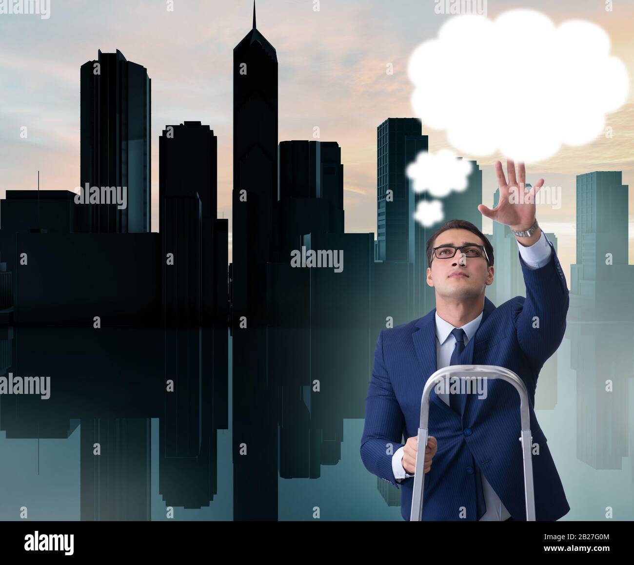 The businessman reaching out to callout message Stock Photo - Alamy
